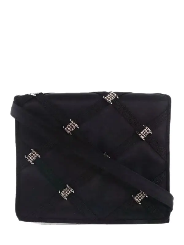 FERRAGAMO 1990-2000 Satin Vara Rhinestone Crossbody Bag - Black