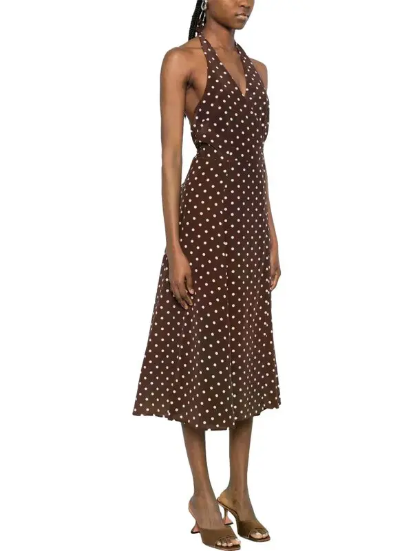 P.a.r.o.s.h Halterneck Polka Dot Midi Dress - Brown