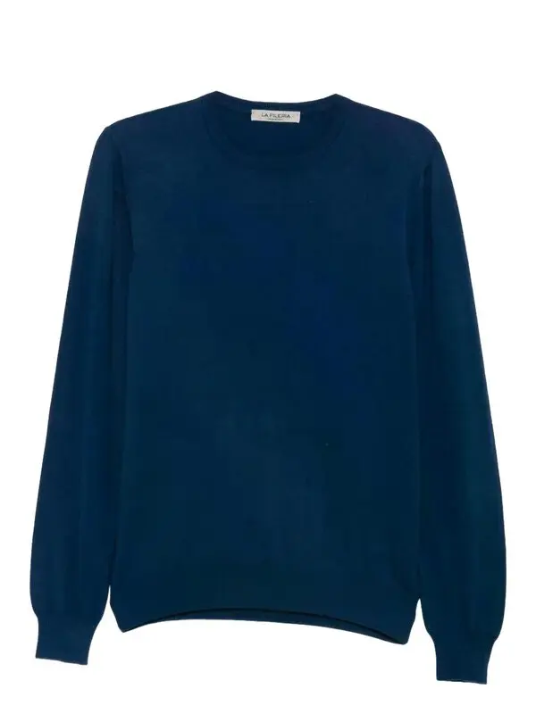FILERIA Long Sleeve Ribbed Trim Sweater - Blue