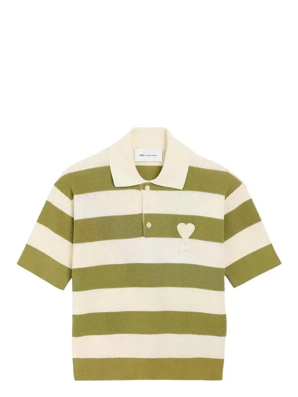 AMI Paris De Coeur Striped Polo Top - Neutrals