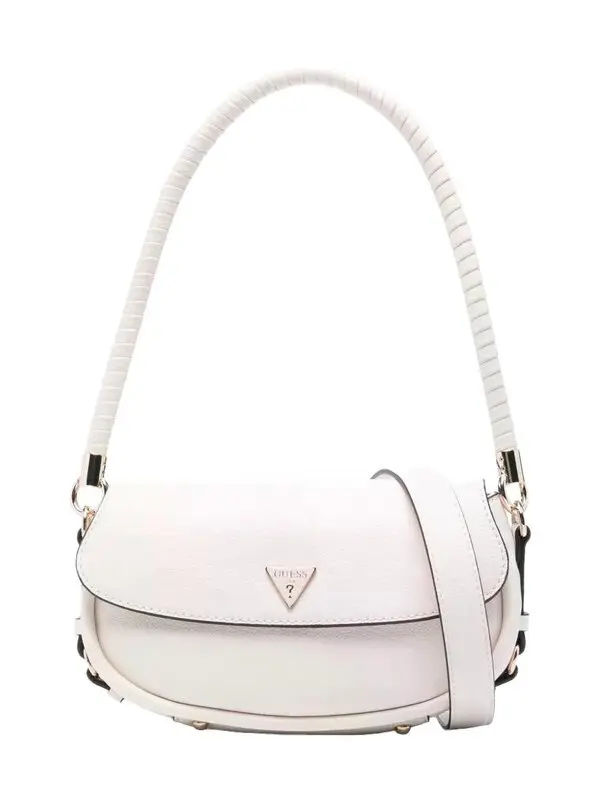 Guess Danya Textured Shoulder Bag With Logo Plaque - Neutrals