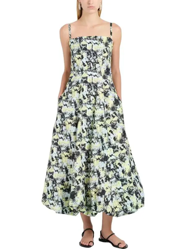 Proenza Schouler White Label Floral Print Square Neck Dress - Blue