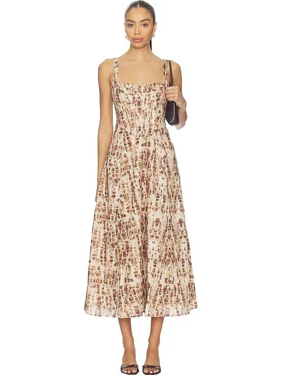 Bardot Lilah Corset Midi Dress In . Also - Brown
