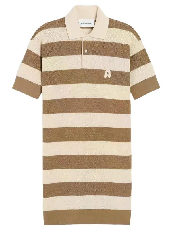 AMI Paris Cotton Polo Dress With De Coeur Patch - Neutrals