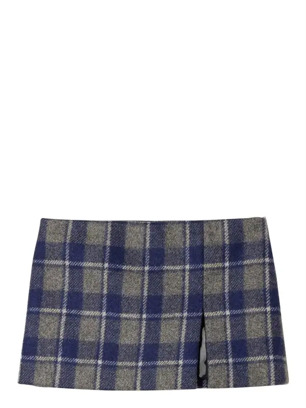 Miu Miu Wool Check Mini Skirt With Side Split - Grey
