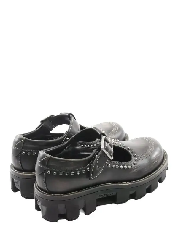 LOUIS VUITTON Checker Loafers With Stud Embellishment And Buckled Mary Jane Strap - Black