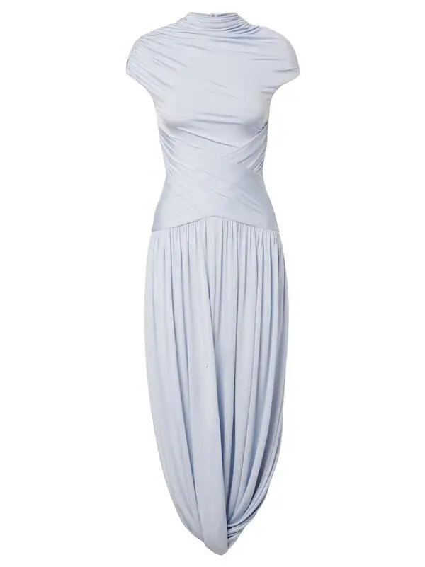 SELF-PORTRAIT Draped Midi Dress - Blue
