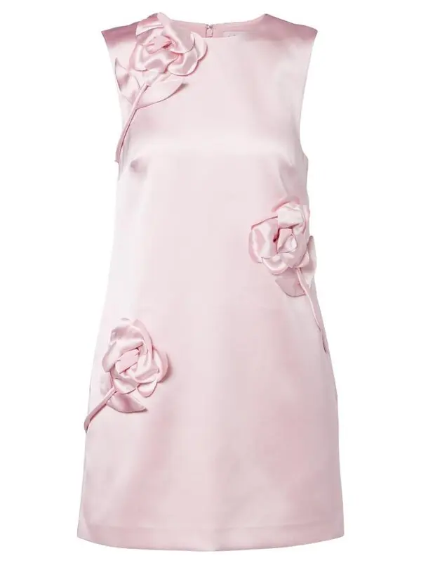 SELF-PORTRAIT Satin Mini Dress With Floral Appliqu - Pink