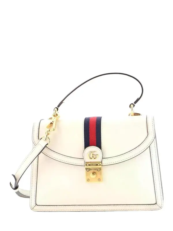 Gucci Ophidia Flap Top Handle Bag Leather Small Satchel - Neutrals