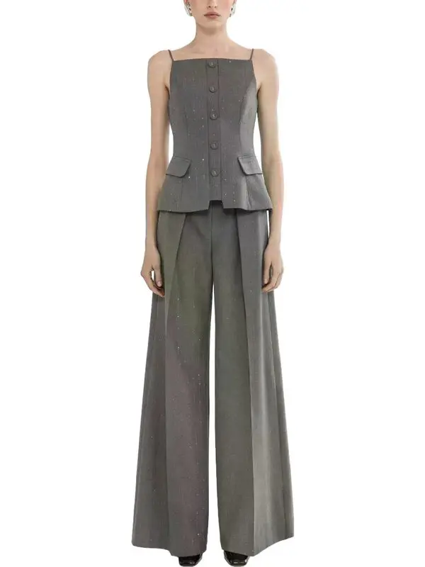 NISSA Sequined Sleeveless Button-fastening Top - Grey