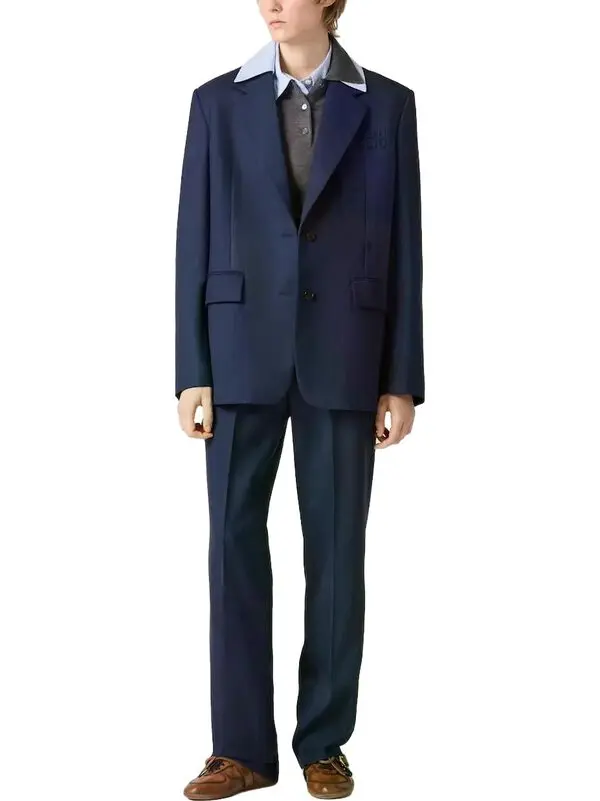 Miu Miu Single-breasted Wool Blazer With Detachable Collar - Blue