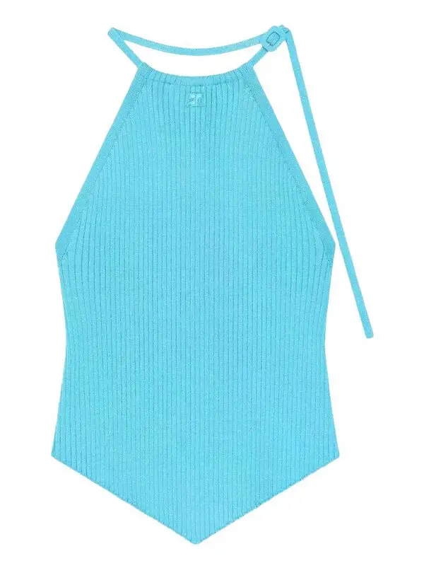 COURREGES Halterneck Ribbed Knit Top - Blue