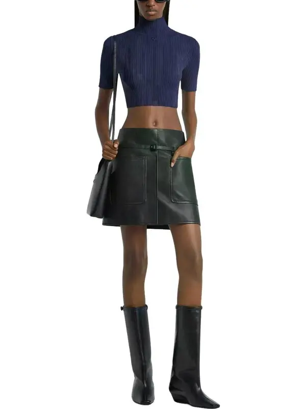 COURREGES Ribbed Knit Cropped Top With Logo Detail - Blue