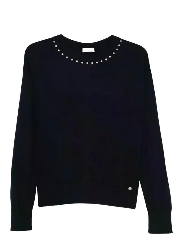 Liu Jo Embellished Crew Neck Long Sleeve Sweater - Blue