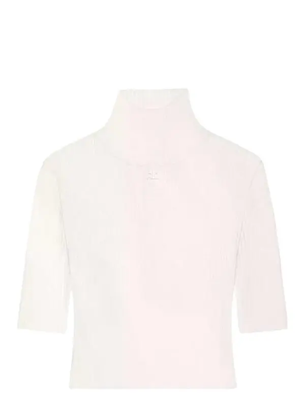 COURREGES Cropped Ribbed Knit Sweater - White