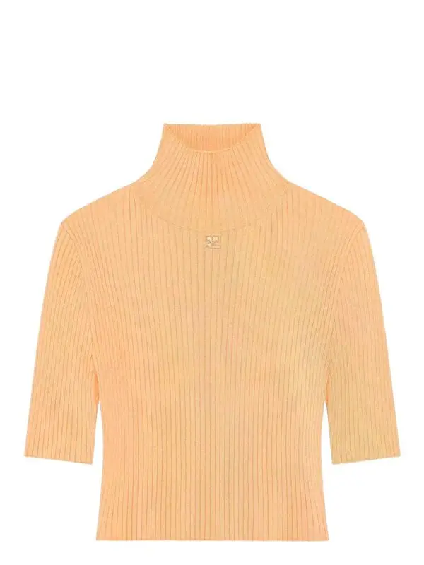 COURREGES Ribbed Knit Turtleneck Cropped Top - Orange