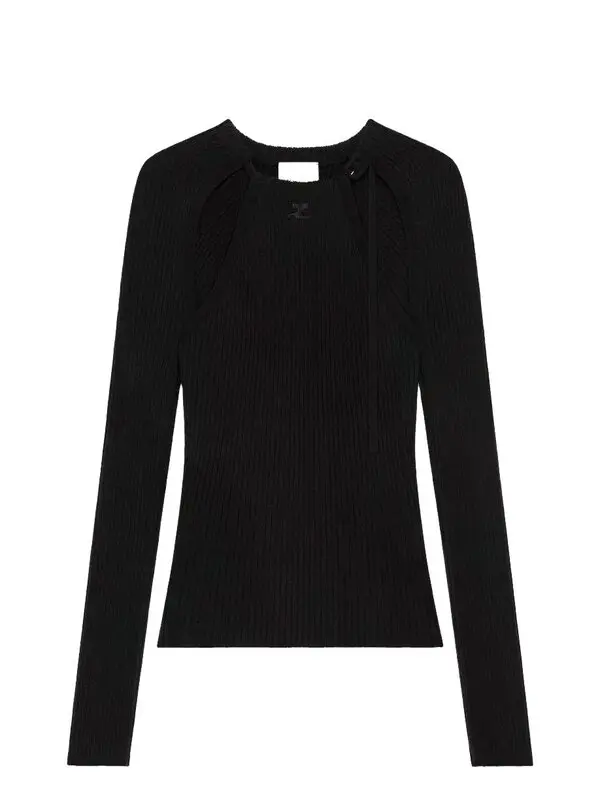 COURREGES Long-sleeve Cut-out-detail T-shirt - Black