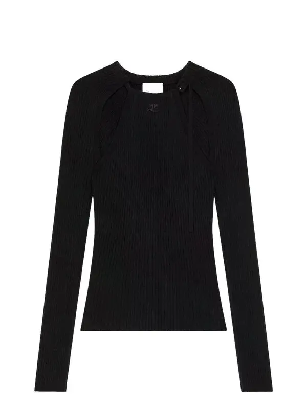 COURREGES Long-sleeve Cut-out Detail T-shirt - Black
