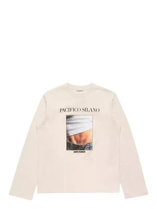 Acne Studios Logo Print Long Sleeve T-shirt - Neutrals