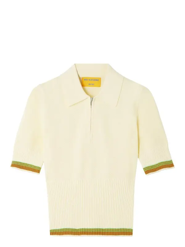Guest In Residence Marcella Striped Cotton And Cashmere-blend Polo Shirt - Yellow