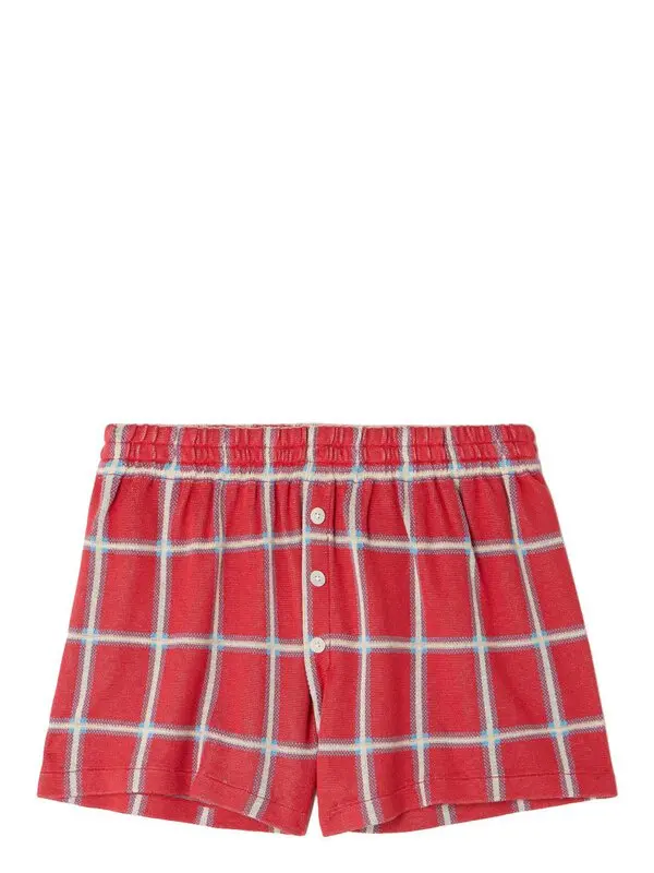 Guest In Residence Picnic Checked Silk And Linen-blend Jacquard Shorts - Red
