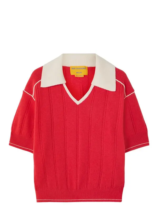 Guest In Residence Pele Piped Two-tone Ribbed Cashmere Polo Sweater - Red