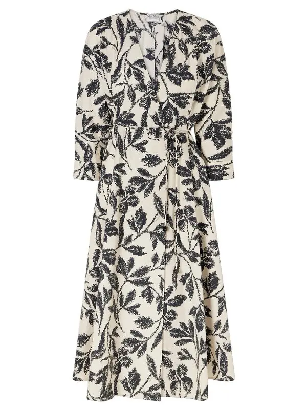 Max Mara Floral-print Cotton-poplin Midi Wrap Dress - Neutrals