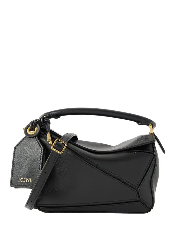 Loewe Featherlight Puzzle Mini Textured-leather Shoulder Bag - Black