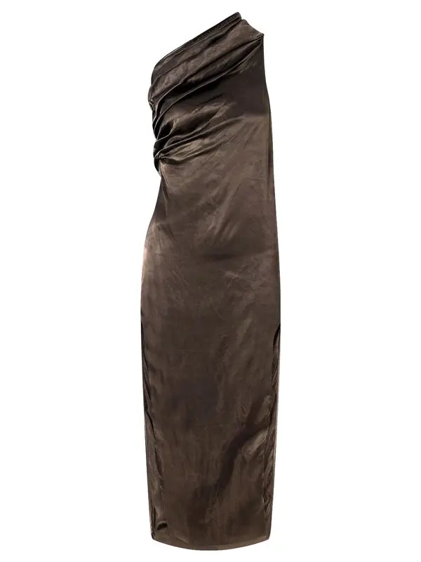 Rick Owens Athena One-shoulder Drape Midi Dress - Brown