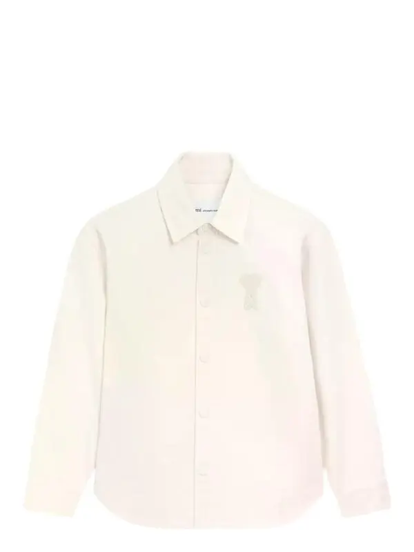 AMI Paris Cotton Twill Shirt With De Coeur Patch - Neutrals