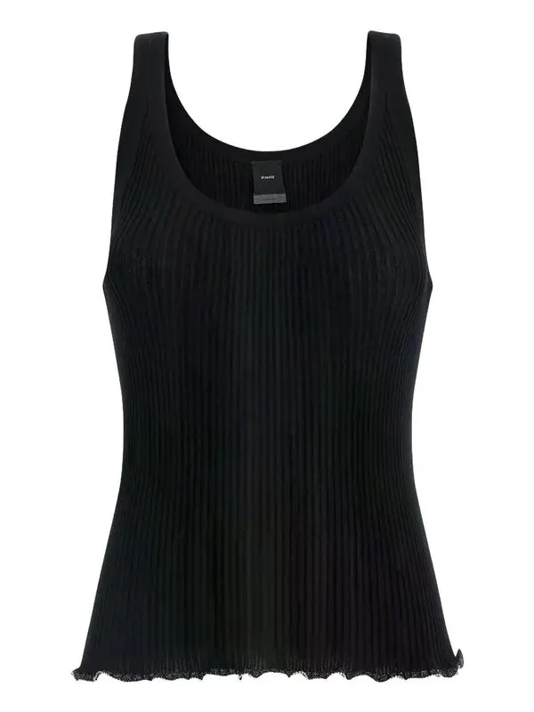 Pinko Ribbed Beaded V-neck Vest Top - Black