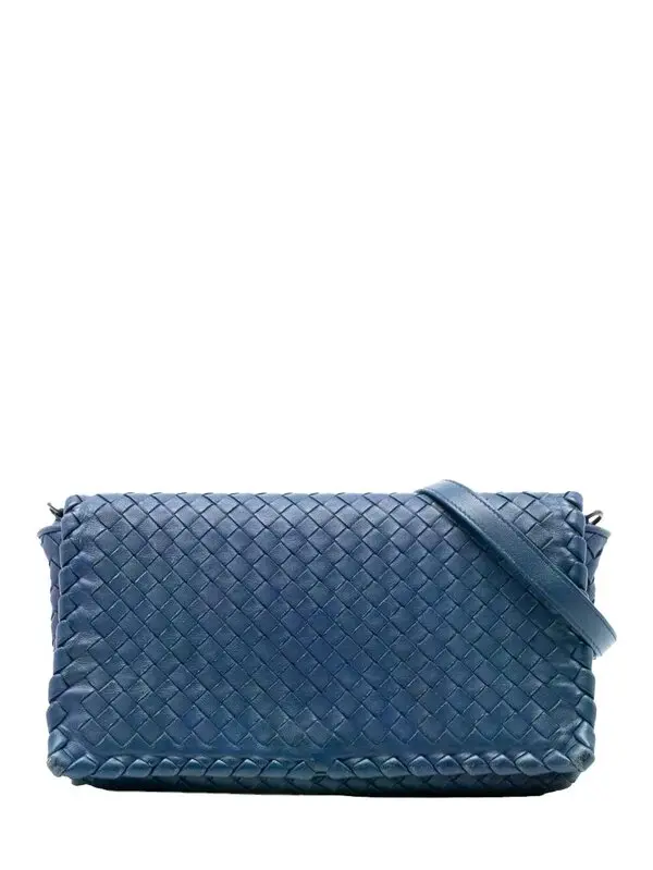 Bottega Veneta 2012-2026 Nappa Intrecciato Flap Crossbody Bag - Blue