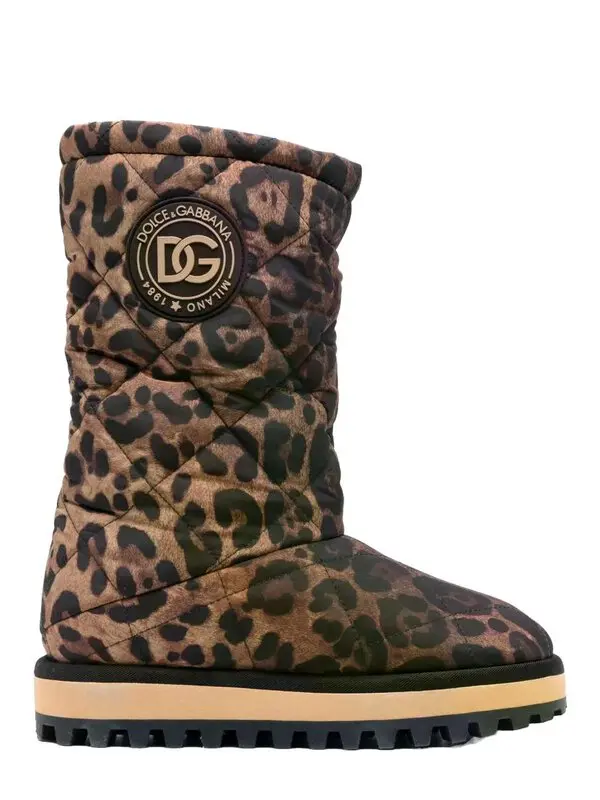 Dolce & Gabbana Quilted Leopard Print Boots - Brown