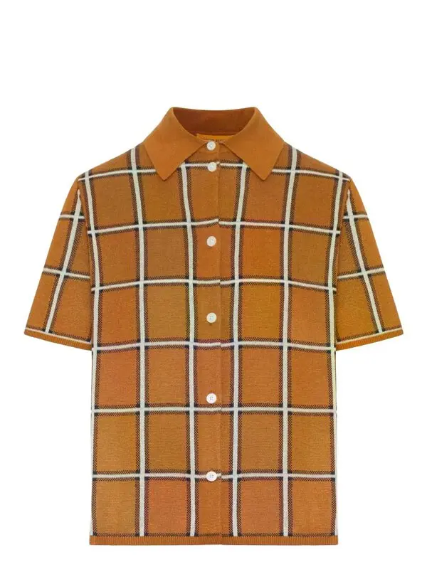 Guest In Residence Checked Collared Silk Top - Orange