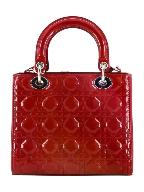 Dior Lady Bag Cannage Quilt Patent Medium Satchel - Red