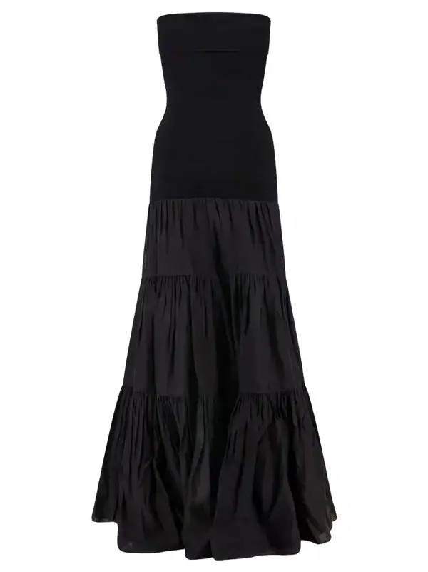 R2W Maxi Dress With Ribbed Bodice And Tiered Skirt - Black