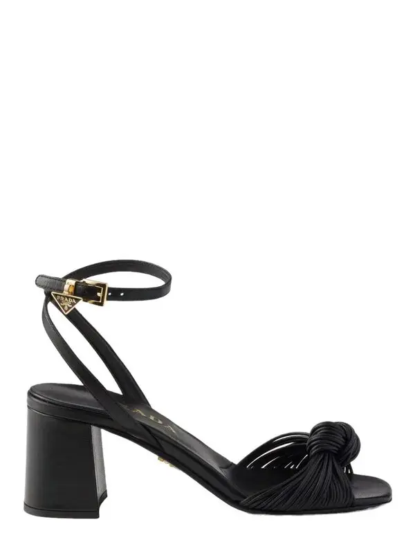 Prada Leather Heeled Sandals With Ankle Strap And Triangle Logo - Black