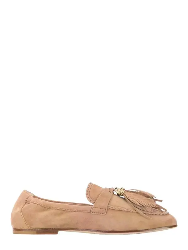 TOD'S Suede Loafers With Feather Detail - Neutrals