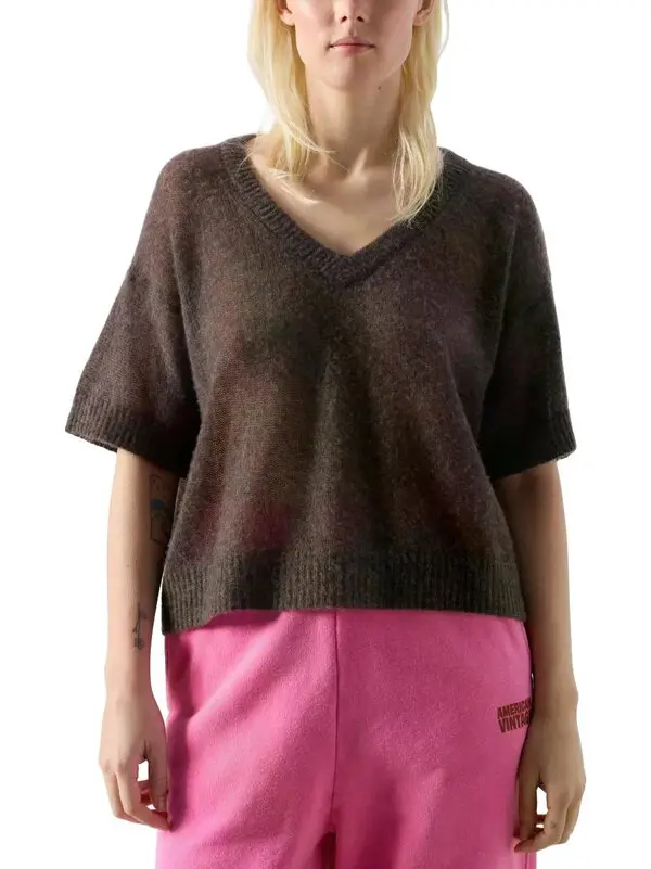 American Vintage Bodyrow Short-sleeve V-neck Wool Jumper - Brown
