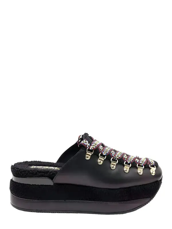 Hogan Platform Lace-up Mules - Black