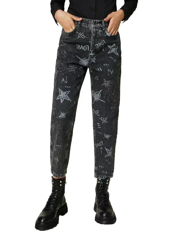 TWINSET Graffiti Print Straight-leg Jeans - Black