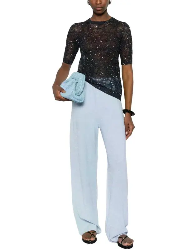 Fabiana Filippi Open-knit Embellished T-shirt - Blue