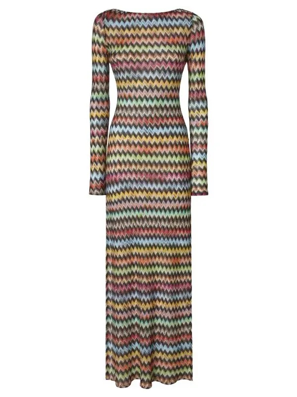 Missoni Long-sleeve Zigzag-pattern Beach Dress - Brown