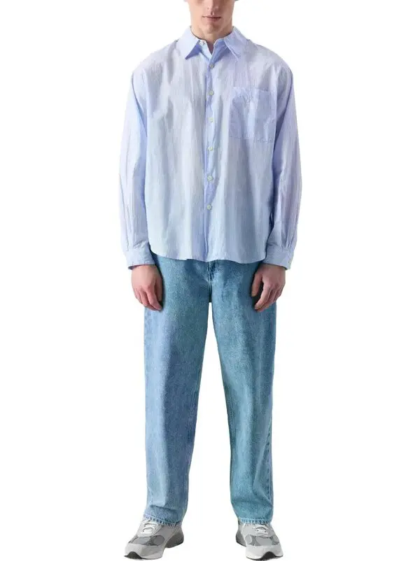 American Vintage Eluabird Striped Patch-pocket Cotton Shirt - Blue
