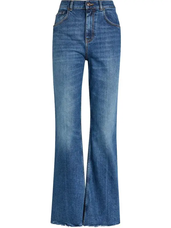 Tory Burch Bootcut Jeans With Distressed Cuffs - Dark Blue