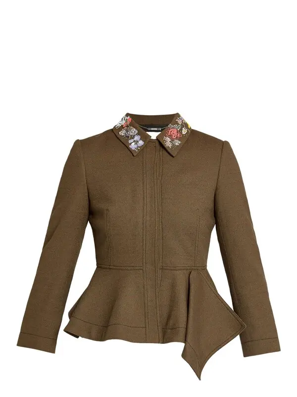 Erdem Embellished Peplum Jacket - Olive