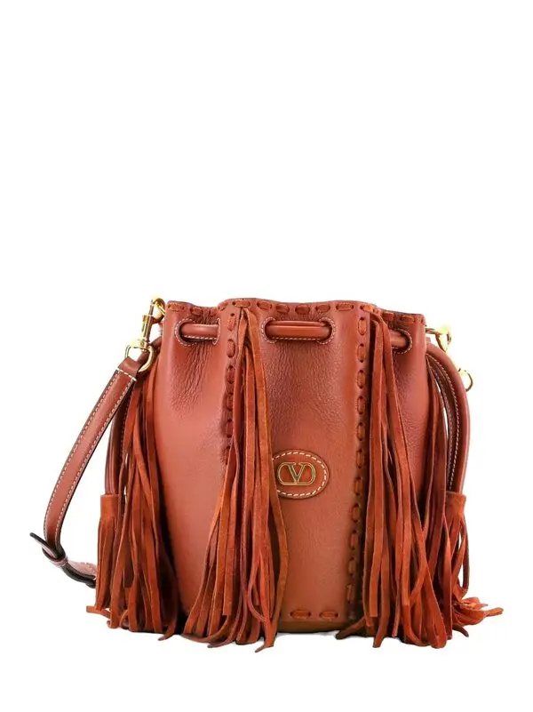 Valentino Garavani Nellcote Leather With Suede Small Bucket Bag - Brown