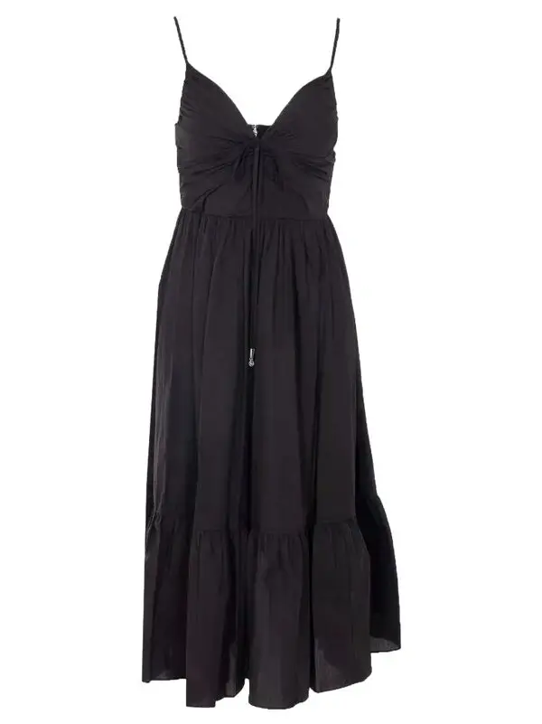 Michael Kors Cotton V-neck Strappy Tiered Midi Dress - Black
