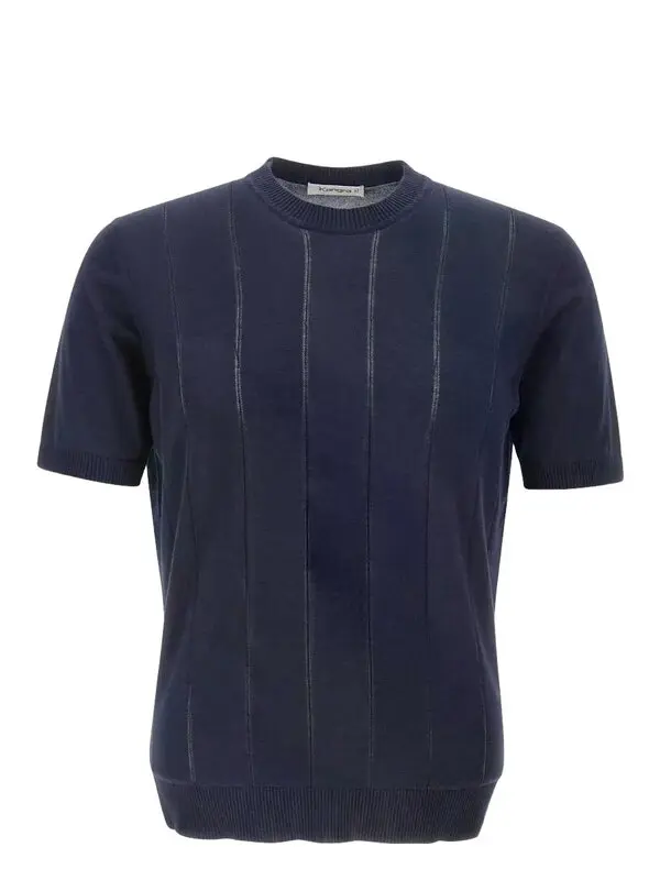 KANGRA Ribbed Short-sleeve Crew Neck Sweater - Blue