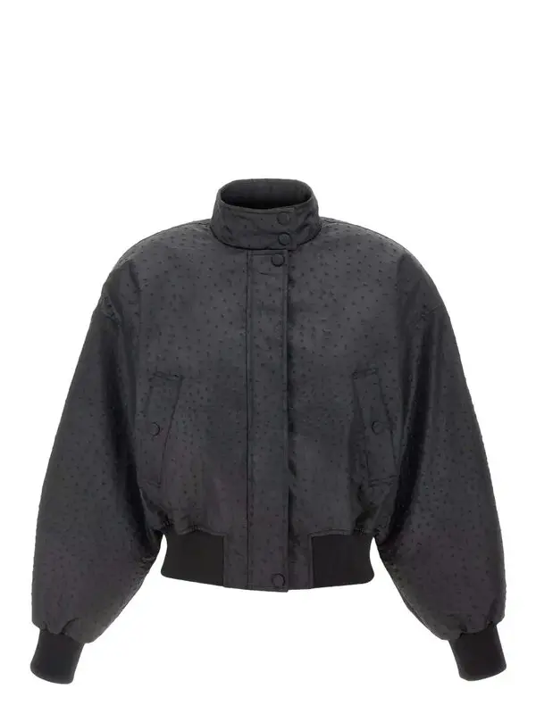 Elisabetta Franchi Embossed Ostrich-effect High-neck Jacket - Black